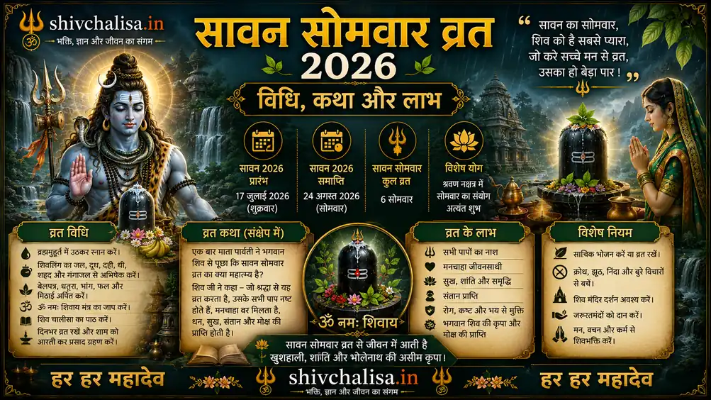 सावन सोमवार व्रत 2026 – विधि, कथा और लाभ - Shiv Chalisa